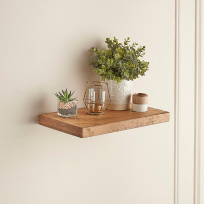 Off the Grain Floating Shelf - Medium Oak Finish - 60cm (L) x 22.5cm (D)