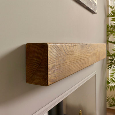 Off the Grain Oak Fireplace Mantel Beam with Walnut Finish - Solid Oak ...