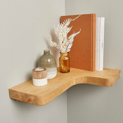 Off the Grain Rustic Floating Corner Shelf Handcrafted from Solid Wood