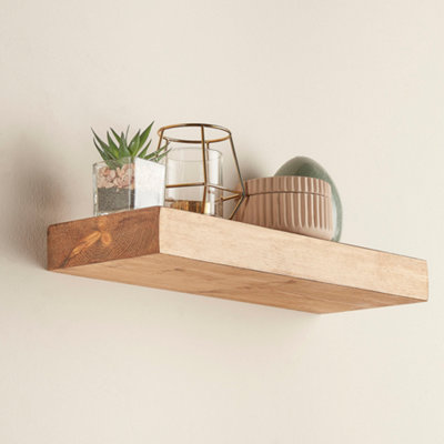 Off the Grain Rustic Wooden Floating Shelf with Hidden Brackets - 30cm ...