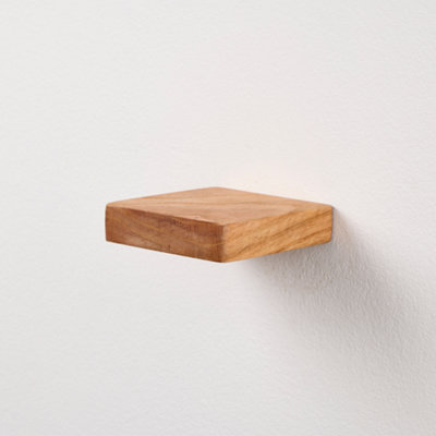 Off the Grain Small Oak Floating Shelf - Wooden Plant Shelf - 95mm x 95mm