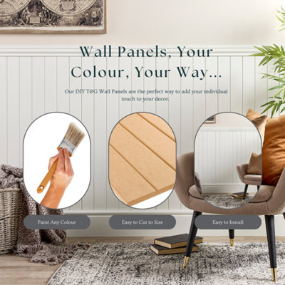 Off the Grain Tounge & Groove MDF Wall Panelling Kit - 1200 x 400 ...