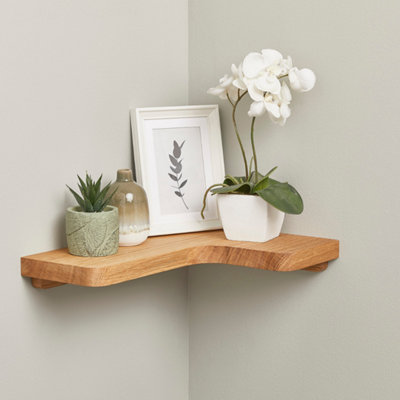 Off the Grain Wood Corner Shelf, Oak L Shape Wooden Floating Shelf ...
