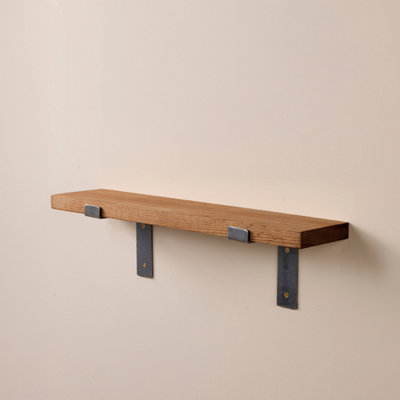Off the Grain Wood Shelf with Lipped Brackets - 130cm Oak Shelf with ...