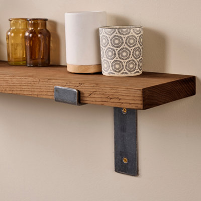Off the Grain Wood Shelf with Lipped Brackets - 40cm Oak Shelf with ...