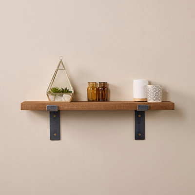 Off the Grain Wood Shelf with Lipped Brackets - 50cm Oak Shelf with ...