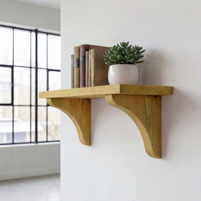 Off the Grain Wooden Shelf - 30cm Wall Shelf with Wood Brackets