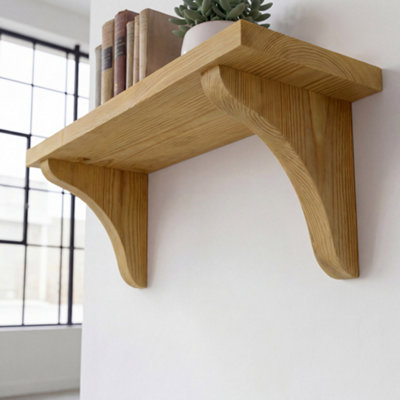 Off the Grain Wooden Shelf - 30cm Wall Shelf with Wood Brackets