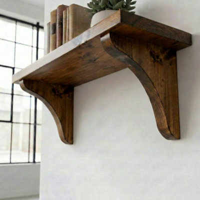 Off the Grain Wooden Wall Shelf 80cm - Rustic Solid Wood Shelf with ...