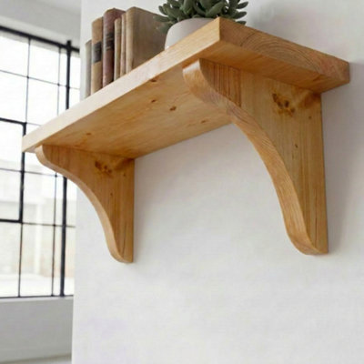 Off the Grain Wooden Wall Shelf 90cm - Rustic Solid Wood Shelf with ...