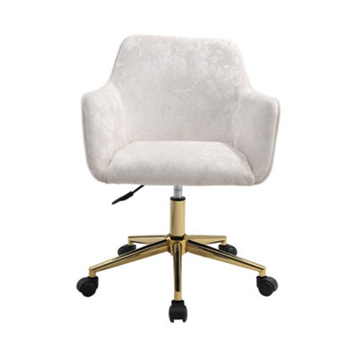 Off White Home Office Chair Velvet Effect Swivel Computer Desk Chair with Armrest