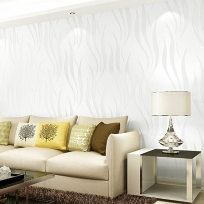 Off White No Woven Patterned Wallpaper Wavy Striped Wallpaper Roll 5m² ...