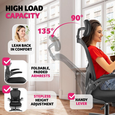 Office Chair Arges - ergonomic shape, adjustable lumbar support and headrest - black