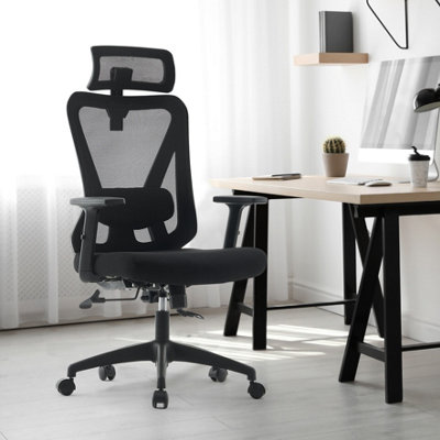 Office Chair Black Adjustable Ergonomic Essentials Gaming | DIY at B&Q