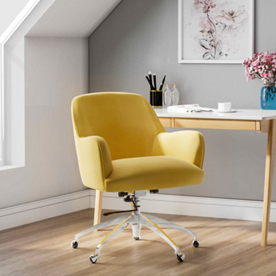 Office Desk Chair Yellow Velvet Upholstered Swivel Executive Computer Armchair for Home or Office