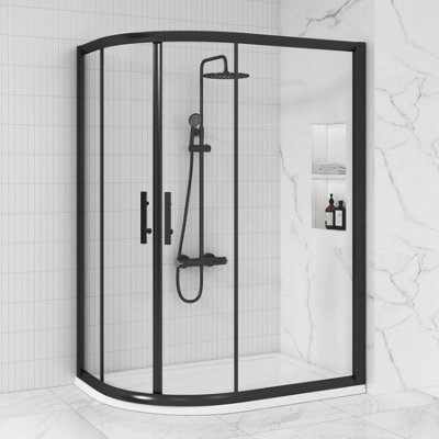 Offset Quadrant Shower Enclosure 1000 x 800mm Matt Black Double Sliding Doors Walk in Corner ...