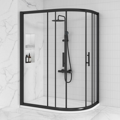 Offset Quadrant Shower Enclosure 1000 x 800mm Matt Black Double Sliding Doors Walk in Corner ...