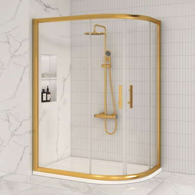 Offset Quadrant Shower Enclosure 1200 x 800mm Brushed Brass Double ...