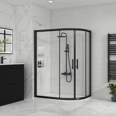 Offset Quadrant Shower Enclosure 1200 x 800mm Matt Black Double Sliding Doors Walk in Corner ...
