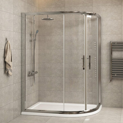 Offset Quadrant Shower Enclosure 900 x 760mm Double Sliding Door Walk in Corner Cubicle Screen ...