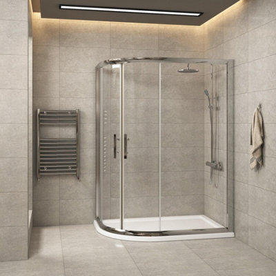 Offset Quadrant Shower Enclosure with Tray 900 x 760mm LH Double ...