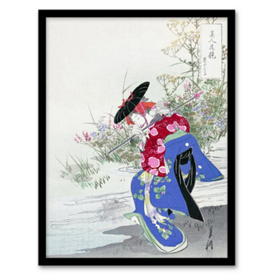 Ogata Gekko Framed Wall Art Print The Fox Spirit Geisha Dance - A4 Size
