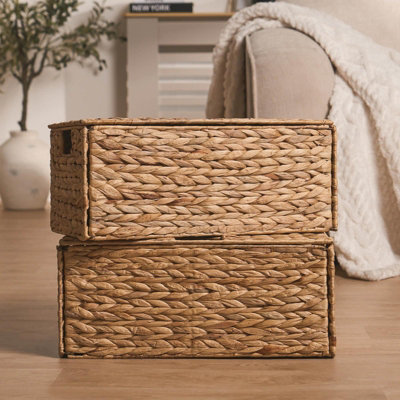 OHS 2 x Natural Seagrass Folding Storage Chest Rope Woven Organiser Box