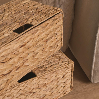 OHS 2 X NATURAL SEAGRASS FOLDING STORAGE CHEST ROPE WOVEN ORGANISER BOX