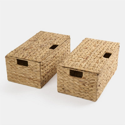 OHS 2 X NATURAL SEAGRASS FOLDING STORAGE CHEST ROPE WOVEN ORGANISER BOX