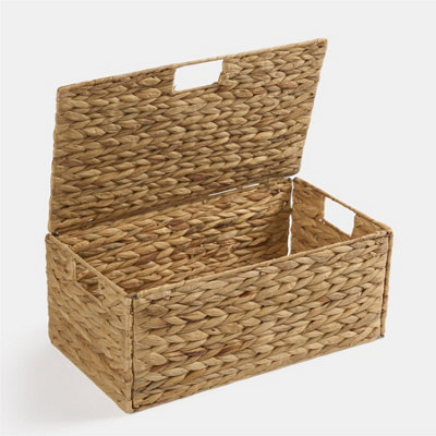 OHS 2 x Natural Seagrass Folding Storage Chest Rope Woven Organiser Box