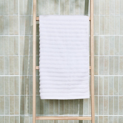 OHS 2 x Ribbed 100% Cotton Bath Towel Sheet Hotel Luxury Soft Absorbent ...