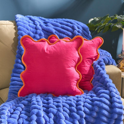 OHS 2 x Scallop Edge Matte Velvet Cushion Covers Home Décor - Hot Pink ...