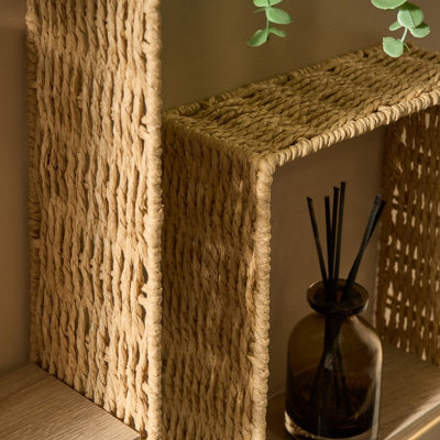 OHS 2 x Seagrass Rattan Wall Shelves Floating Storage Unit