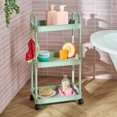 OHS 3 Tier Storage Trolley Cart Bathroom Kitchen Rolling Organiser, Sage