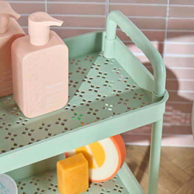 OHS 3 Tier Storage Trolley Cart Bathroom Kitchen Rolling Organiser, Sage