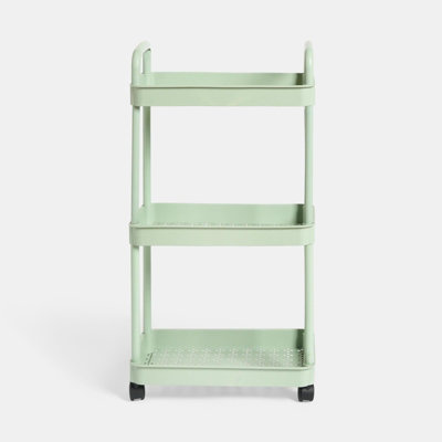 OHS 3 Tier Storage Trolley Cart Bathroom Kitchen Rolling Organiser, Sage