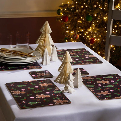 OHS 4 x Gingerbread Man Xmas Placemat Coaster Set Table Mats