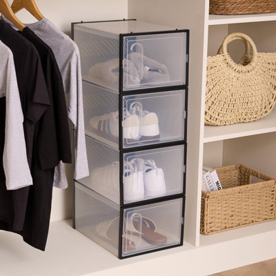 OHS 4 x Stackable Shoe Storage Box Organiser Cube with Lid