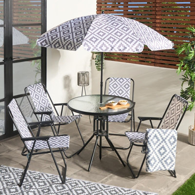 OHS 6 Piece Patio Set Outdoor Table Chairs Parasol Garden Furniture