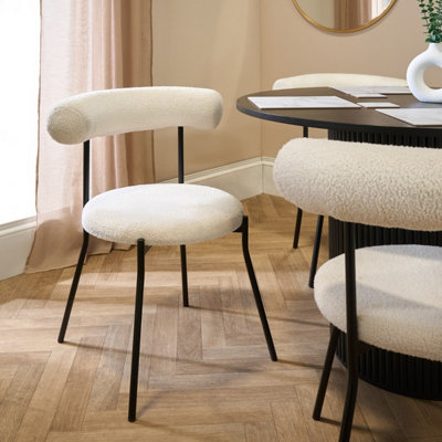 OHS Boucle Accent Dining Chair Padded Seat with Metal Legs - Cream
