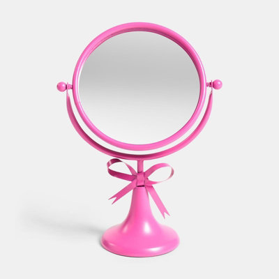 OHS Bow Pedestal Free Standing Swing Makeup Vanity Mirror - Hot Pink