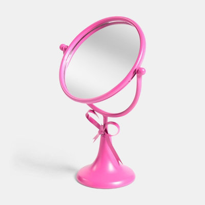 OHS Bow Pedestal Free Standing Swing Makeup Vanity Mirror - Hot Pink