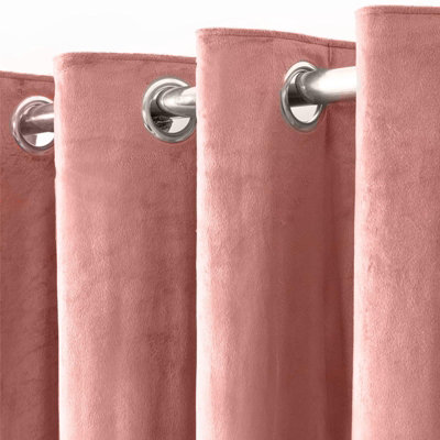 OHS Capri Supersoft Velvet Eyelet Lined Curtains - Blush Pink, 46" x 72