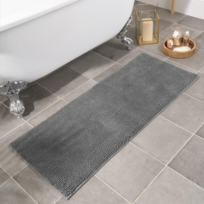 OHS Chenille Noodle Non-Slip Soft Shower Bath Mat, 45 x 110cm - Charcoal