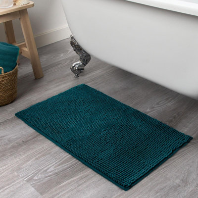 OHS Chenille Noodle Non-Slip Soft Shower Bath Mat, 45 x 75cm - Teal