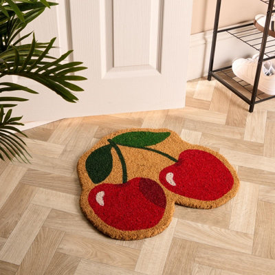OHS Cherry Shaped Coir Doormat Spring Novelty Non Slip Door Rug
