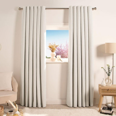 OHS Eyelet Blackout Pair Ready Made Curtains Cream 66 x 72