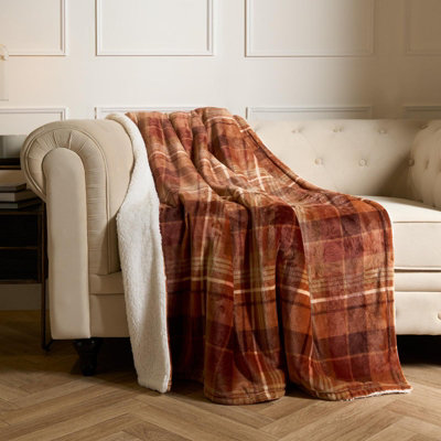 Buy OHS Felix Flannel Check Fleece Throw - Rust | DIY at B&Q