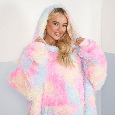 OHS Fluffy Long Fibre Sherpa Hooded Blanket Plush Fleece Soft Throw, Multi