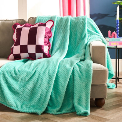 OHS Luxury Large Waffle Honeycomb Mink Warm Throw, Jade - 150 x 200cm